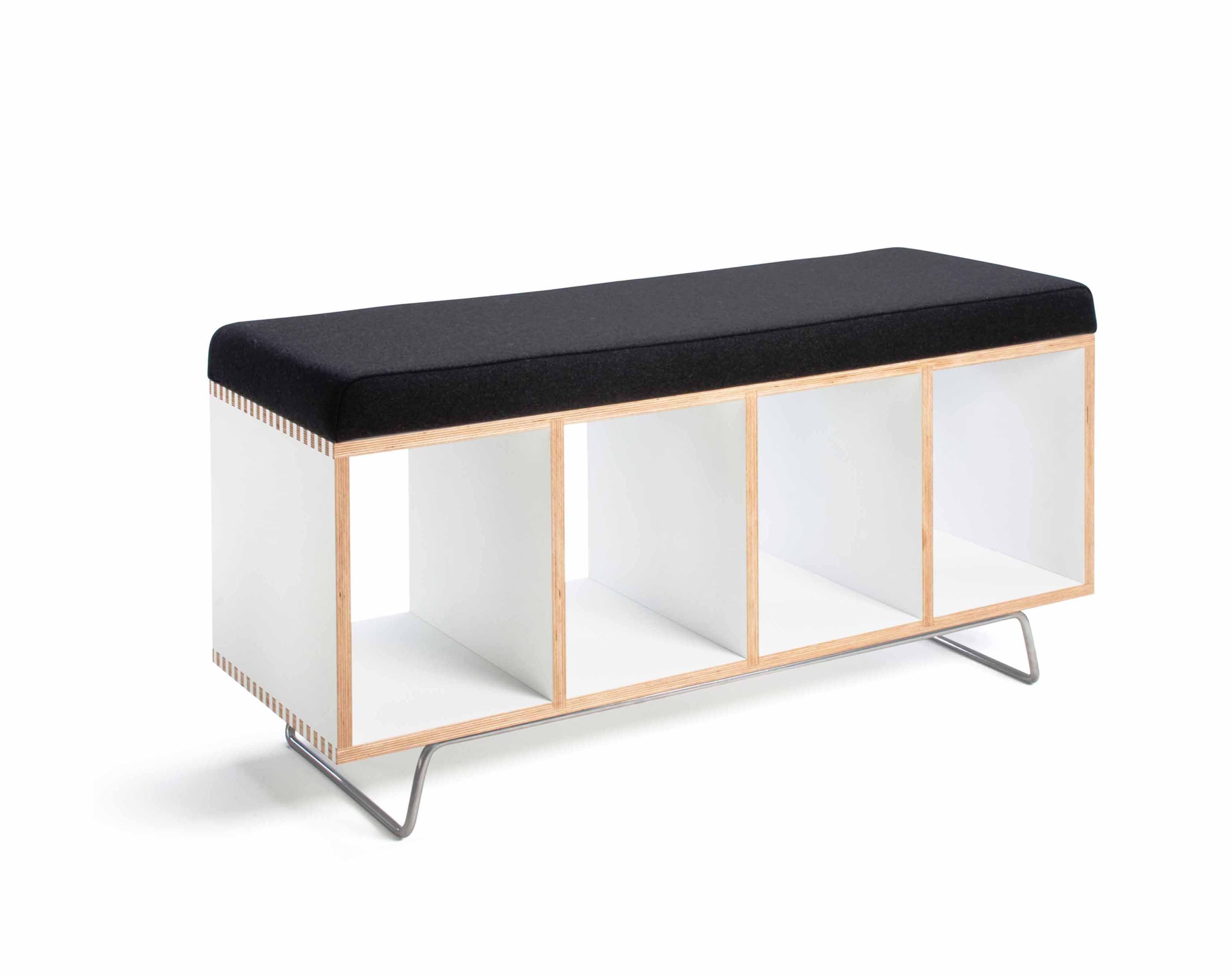 White Laminate Bench Box with Upholstered Pad - Pure Design